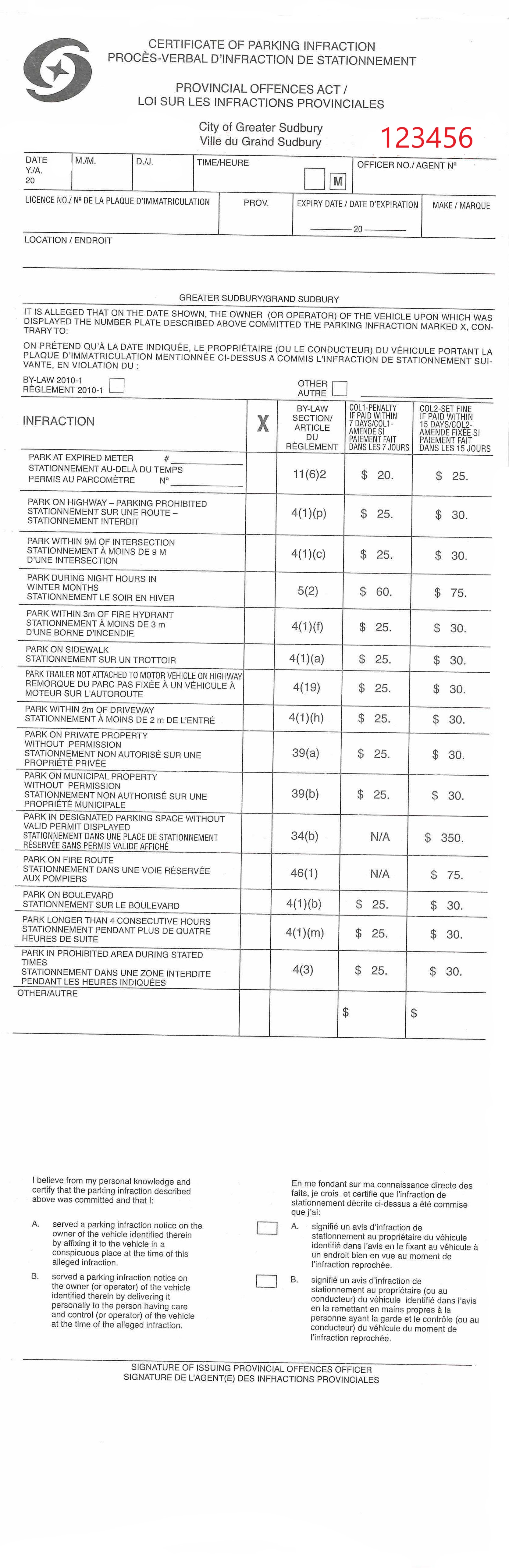 Contravention de stationnement
